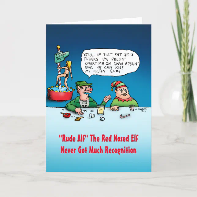 Rude Alf Funny Elf Christmas Card | Zazzle