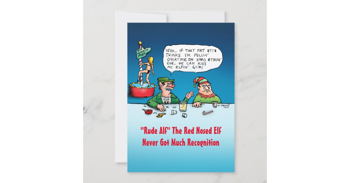 Rude Alf Funny Elf Flat Christmas Card | Zazzle