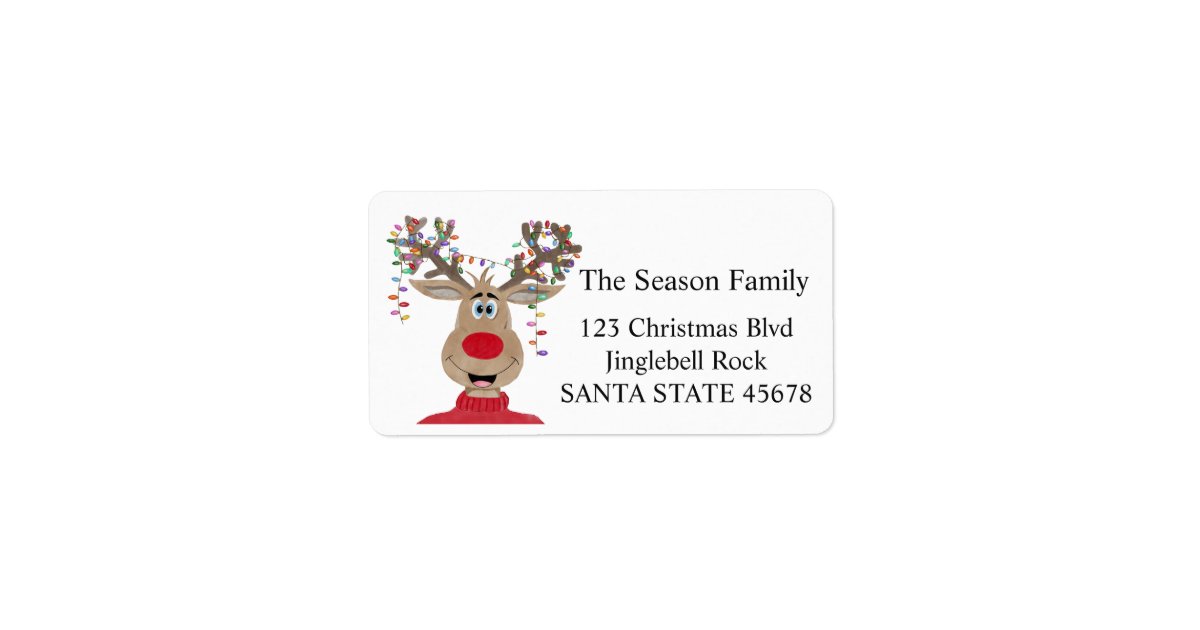 Rudolph Christmas Lights Reindeer Label | Zazzle