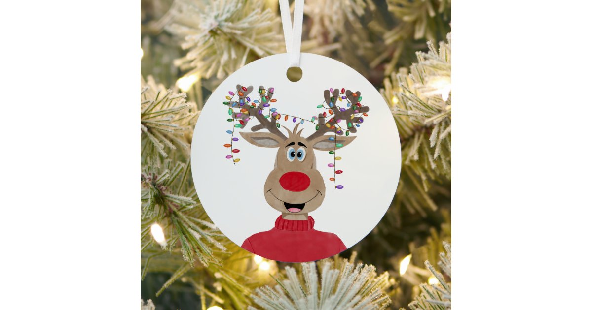 Rudolph Christmas Lights Reindeer Metal Ornament | Zazzle
