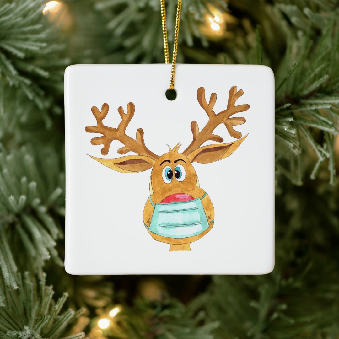 Rudolph the Face Masked Reindeer Ceramic Ornament | Zazzle
