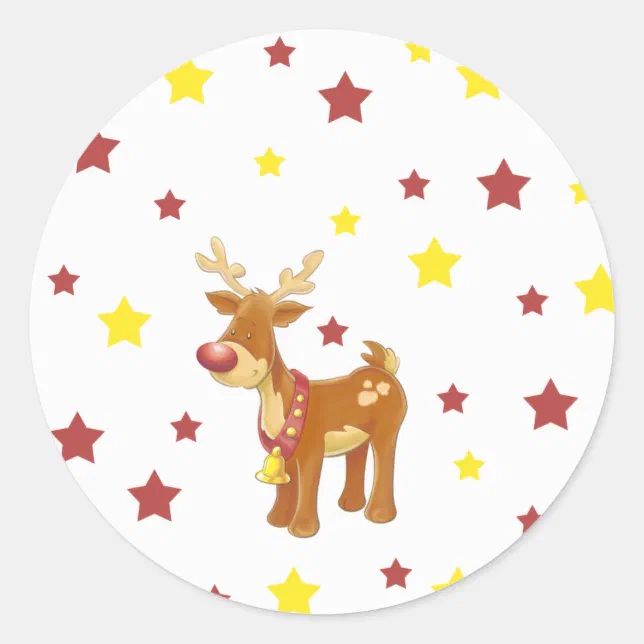 Rudolph the red nosed reindeer Christmas stars Classic Round Sticker ...