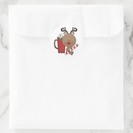Rudy Reindeer With Cocoa Classic Round Sticker | Zazzle