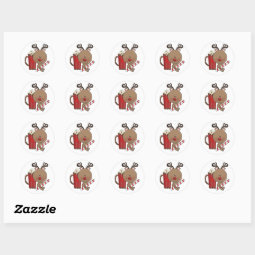 Rudy Reindeer With Cocoa Classic Round Sticker | Zazzle