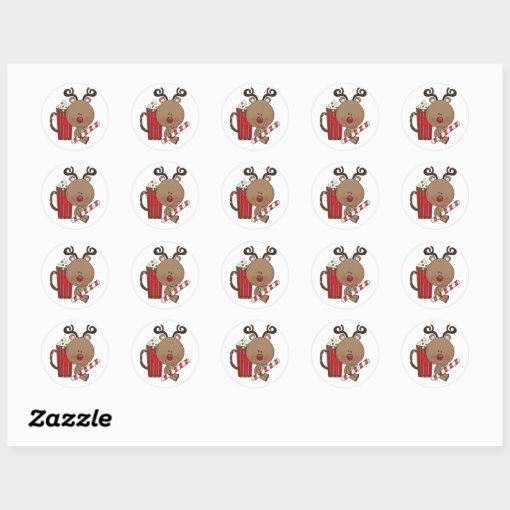 Rudy Reindeer With Cocoa Classic Round Sticker | Zazzle