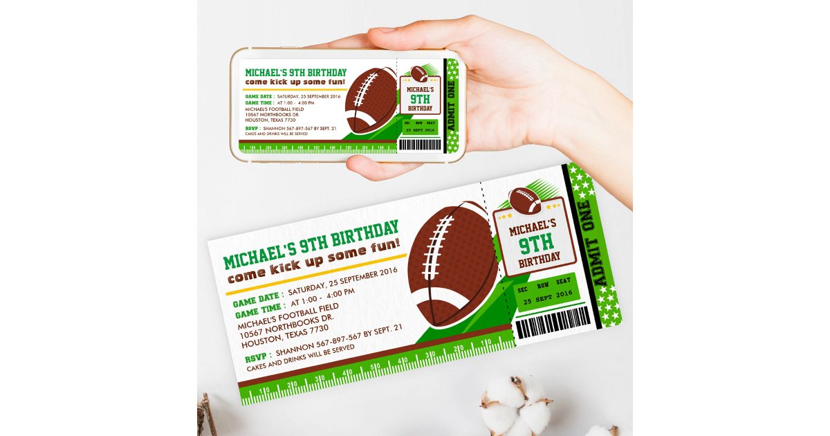 Rugby Football Ticket Pass Birthday Invitation | Zazzle