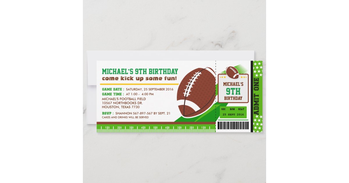 Rugby Football Ticket Pass Birthday Invitation | Zazzle