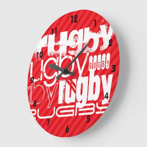 Rugby; Scarlet Red Stripes Large Clock | Zazzle
