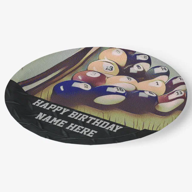 Rugged Adult Billiards Birthday Paper Plates | Zazzle