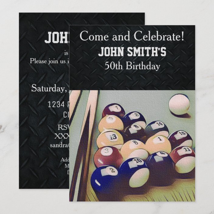 Rugged Adult Billiards Men's Birthday Invitations | Zazzle.com
