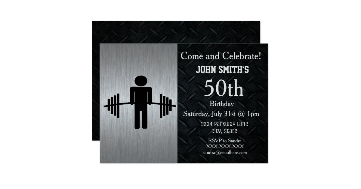 Rugged Adult Weightlifting Birthday Invitations | Zazzle.com