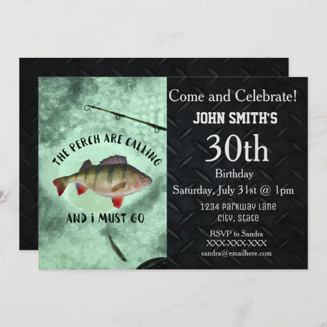 Rugged Perch Ice Fishing Men's Birthday Invitation | Zazzle