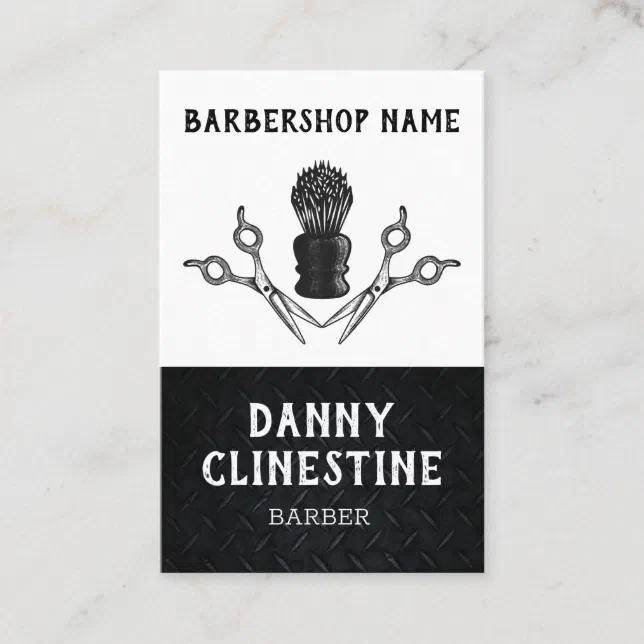Rugged Trendy Modern Barber Scissors Barbershop Business Card | Zazzle