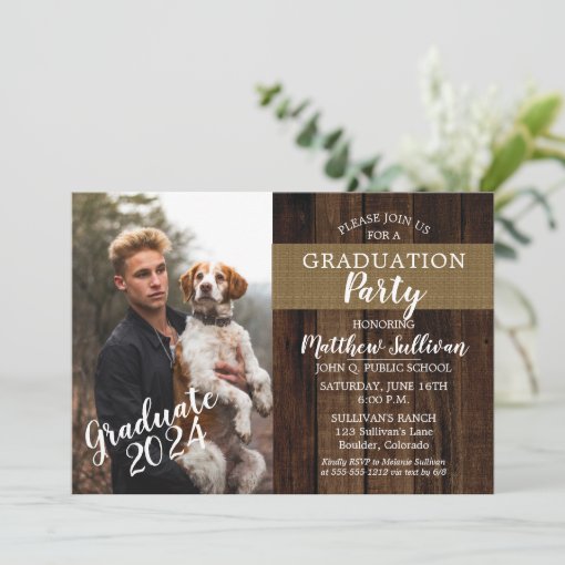 Rugged Woodsy Photo Graduation Party Invitation | Zazzle