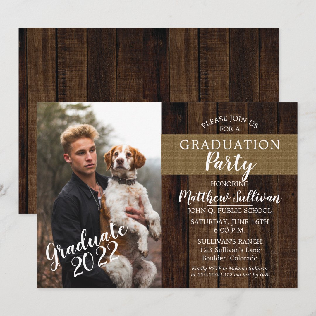 Rugged Woodsy Photo Graduation Party Invitation | Zazzle
