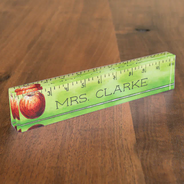 Ruler & Apple Personalized Teacher Name Plate | Zazzle