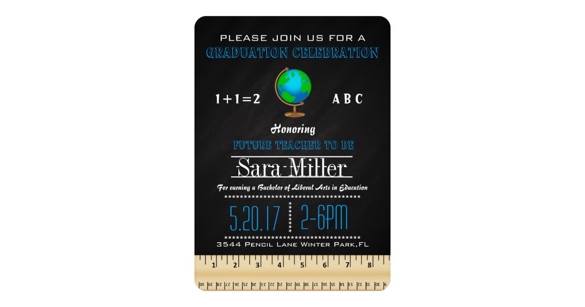 Ruler & Globe Teacher Graduation Invitation | Zazzle.com