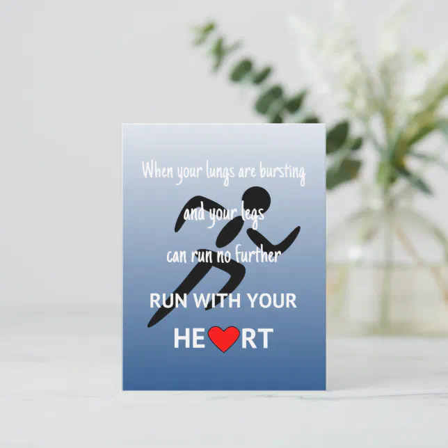 Run with your heart motivational sports postcard | Zazzle