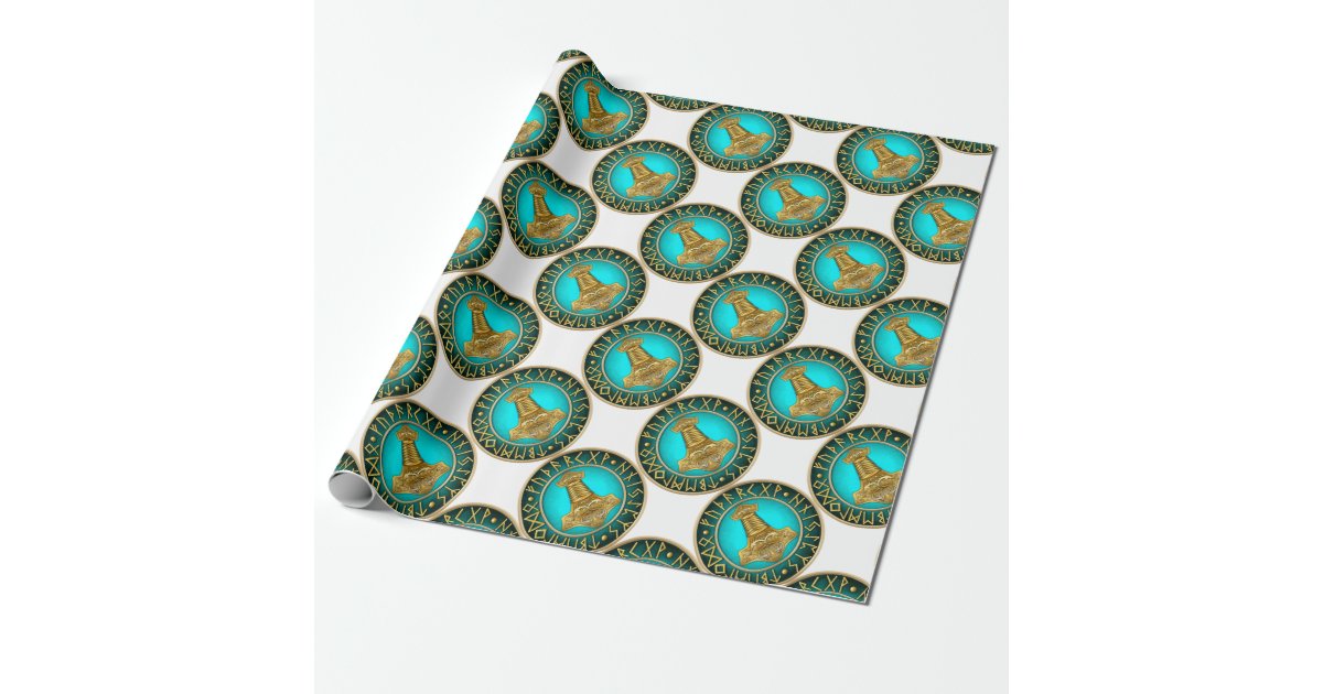 Runes - Thors Hammer - Teal Wrapping Paper | Zazzle