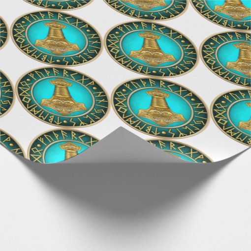 Runes - Thors Hammer - Teal Wrapping Paper | Zazzle