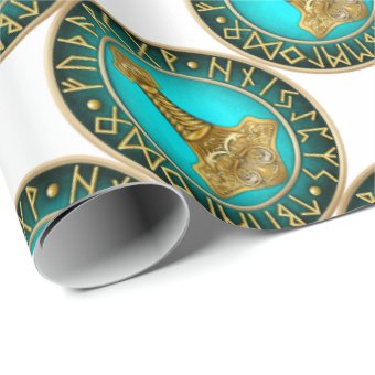 Runes - Thors Hammer - Teal Wrapping Paper | Zazzle