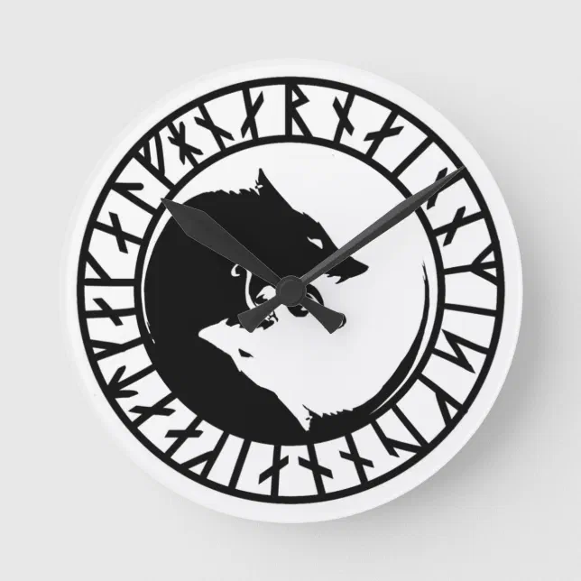 Runic Dire Wolf viking norse nordic runes Round Clock | Zazzle