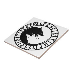 Runic Dire Wolf viking norse nordic runes Tile | Zazzle