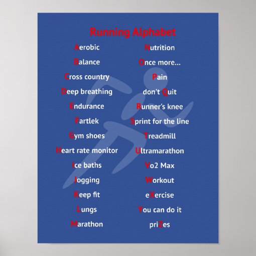 Running alphabet blue motivational poster | Zazzle