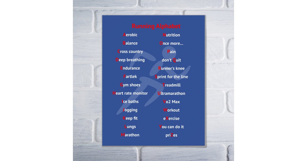 Running alphabet blue motivational poster | Zazzle