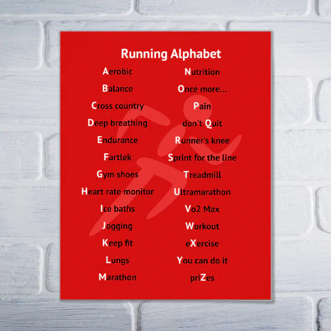 Running alphabet red inspirational poster | Zazzle