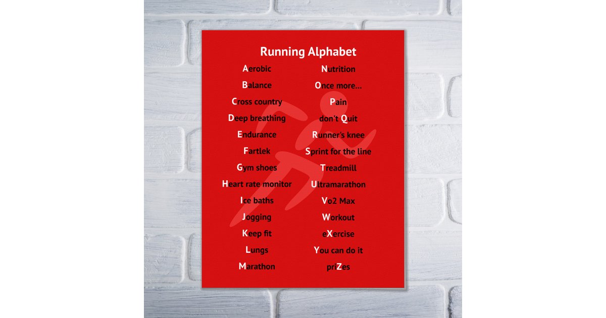 Running alphabet red inspirational poster | Zazzle