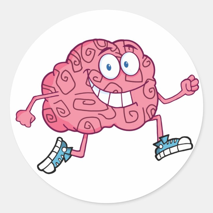 Running Brain Cartoon Character Classic Round Sticker | Zazzle