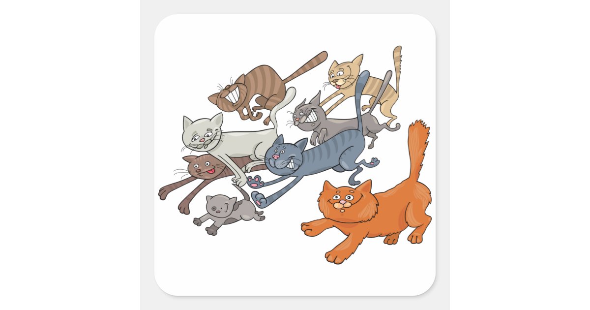 Running Cats Square Sticker | Zazzle