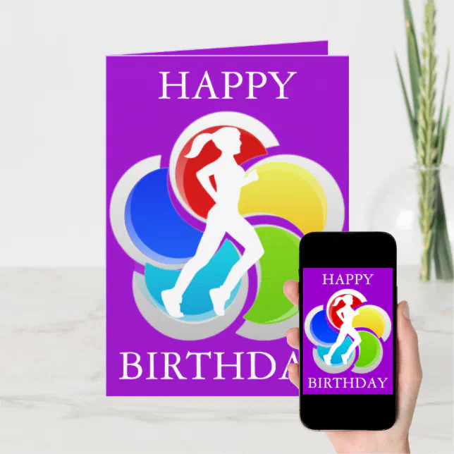 Running Girl Happy Birthday Greeting Card | Zazzle