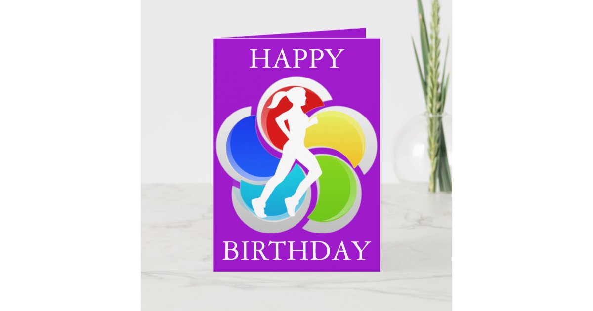 Running Girl Happy Birthday Greeting Card | Zazzle
