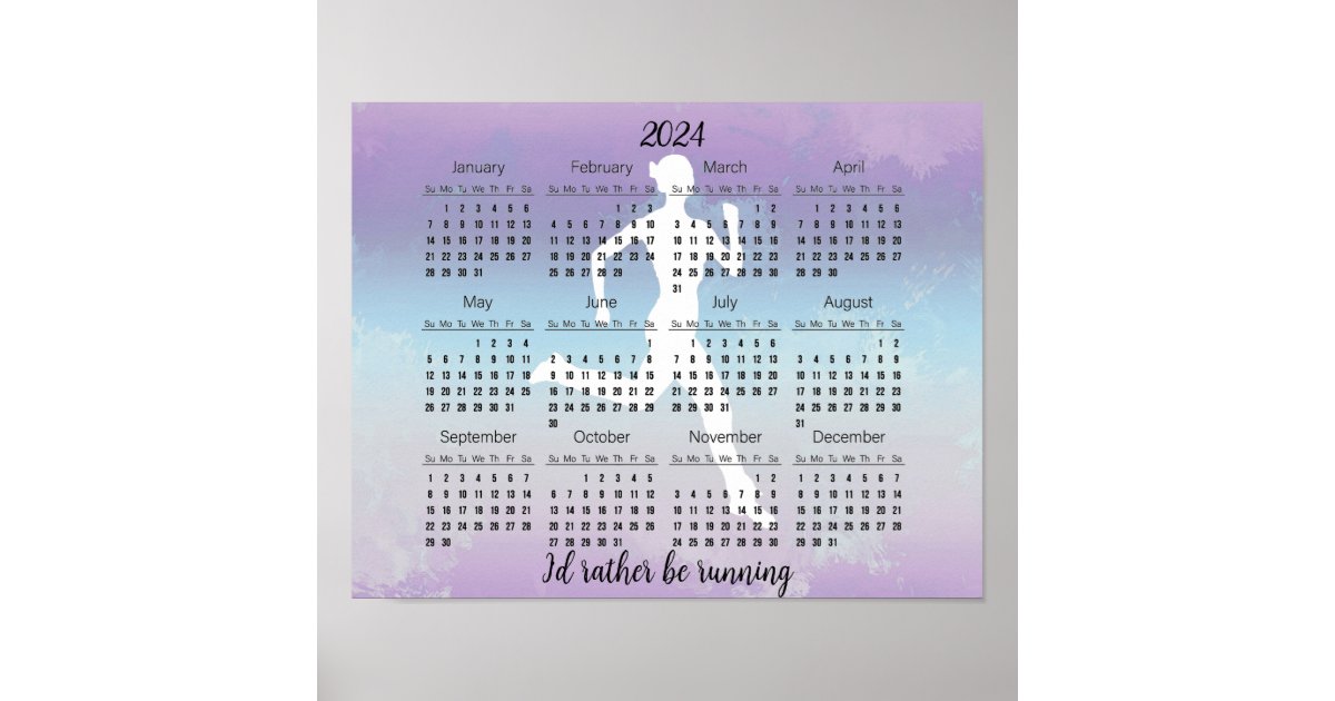 Running Jogging Design 2024 Calendar Poster | Zazzle