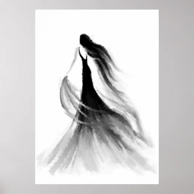 Running Woman Emotions Poster Black White Painting | Zazzle