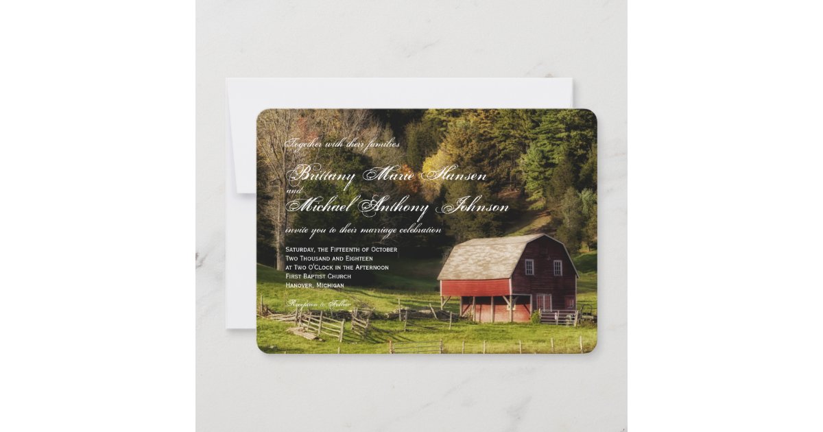 Rural Country Barn Trees Rustic Wedding Invitation | Zazzle