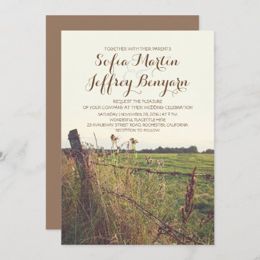 rural fence country rustic wedding invitation | Zazzle