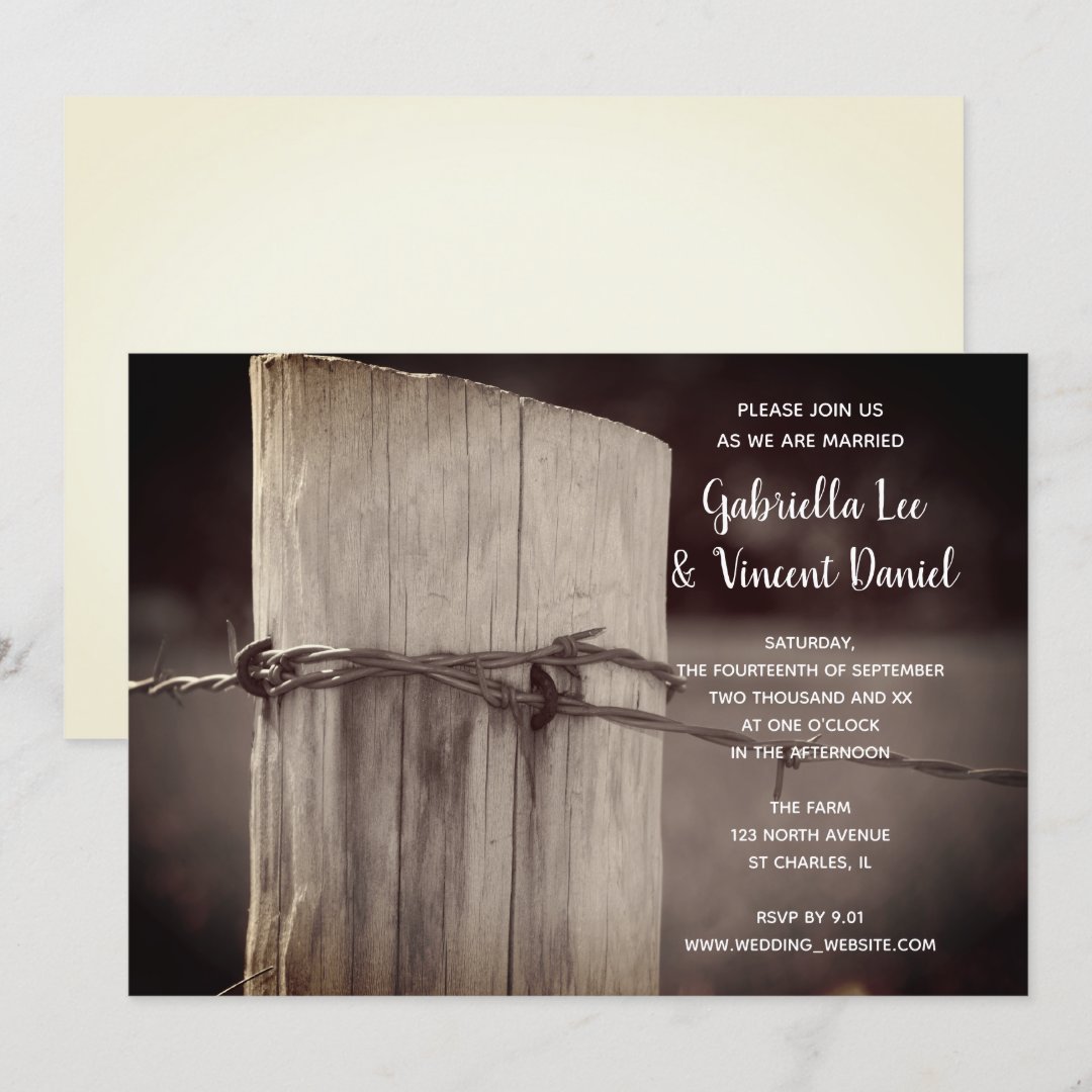 Rural Fence Post Country Farm Wedding Invitation | Zazzle