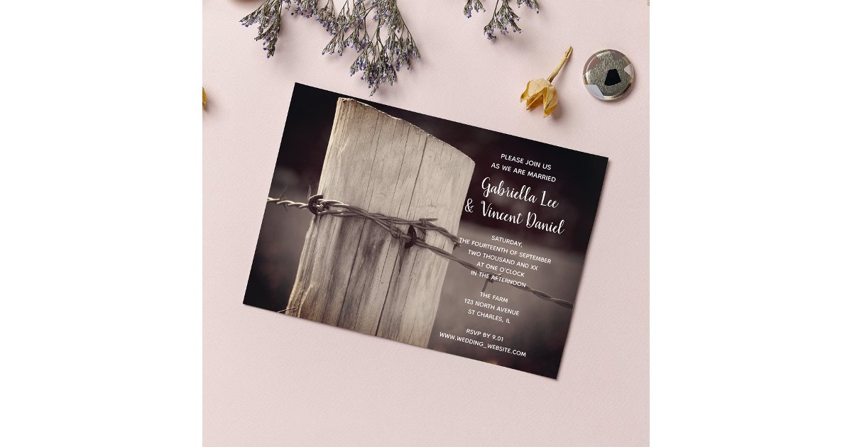 Rural Fence Post Country Farm Wedding Invitation | Zazzle