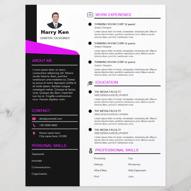 Rush Sorority Modern Resume Template Customizable | Zazzle