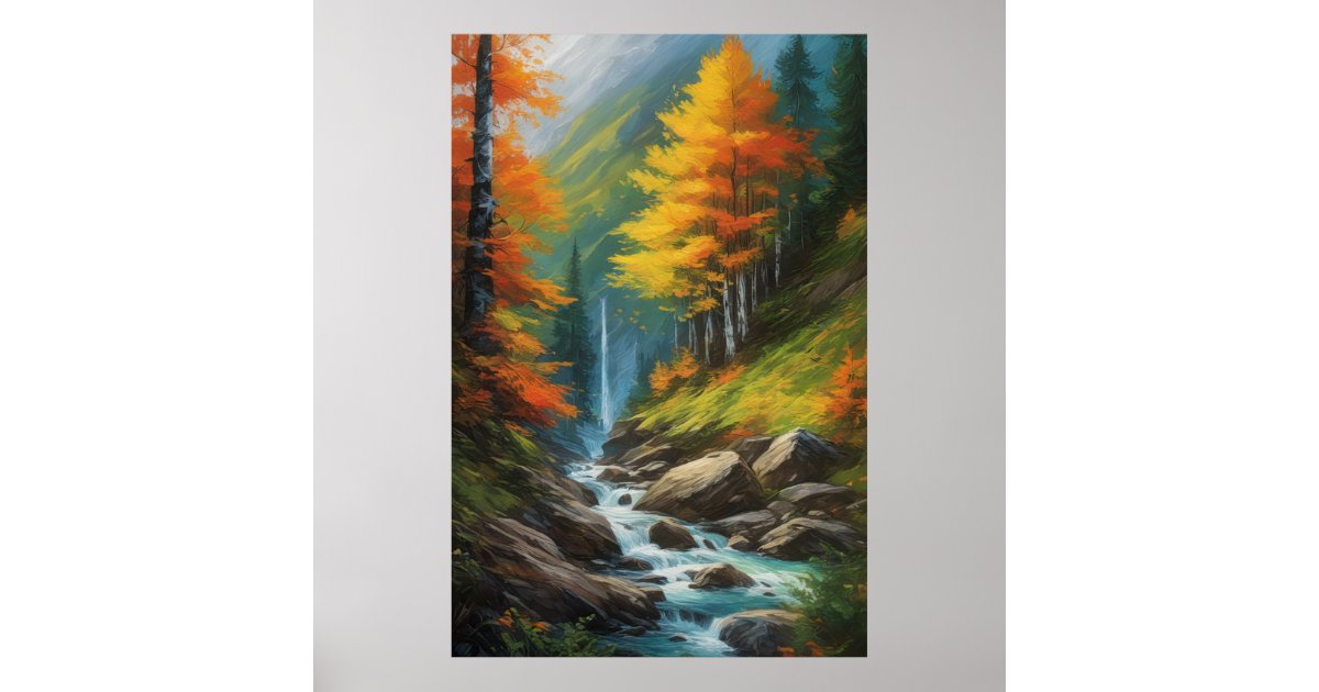 Rushing Stream in the Vibrant Autumn Forest Poster | Zazzle