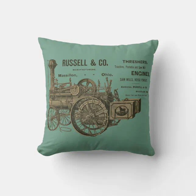 RUSSELL AND COMPANY STEAM TRACTION ENGINE 1889 THROW PILLOW | Zazzle