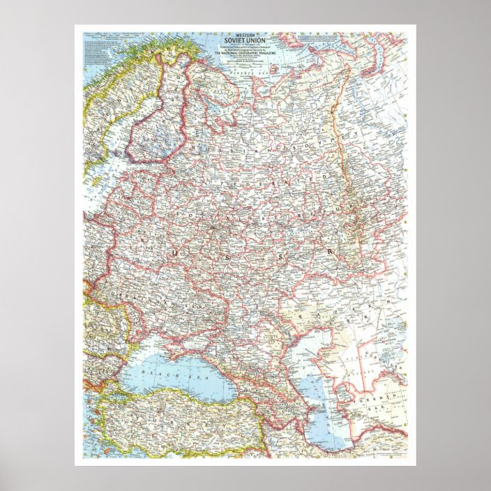 " Russia (Western Soviet Union): 1959 Detailed MAP Poster | Zazzle.com