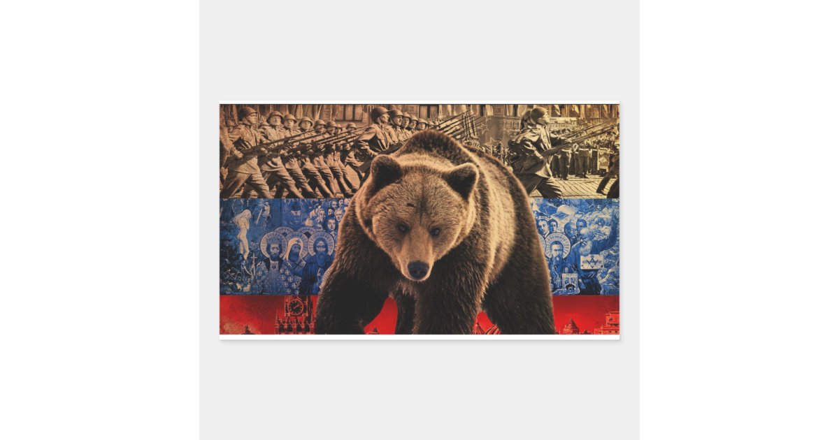 Russian Bear Rectangular Sticker | Zazzle