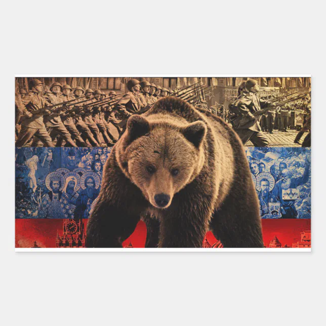 Russian Bear Rectangular Sticker | Zazzle