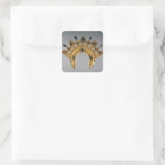 Russian diadem, gold set with pearls square sticker | Zazzle