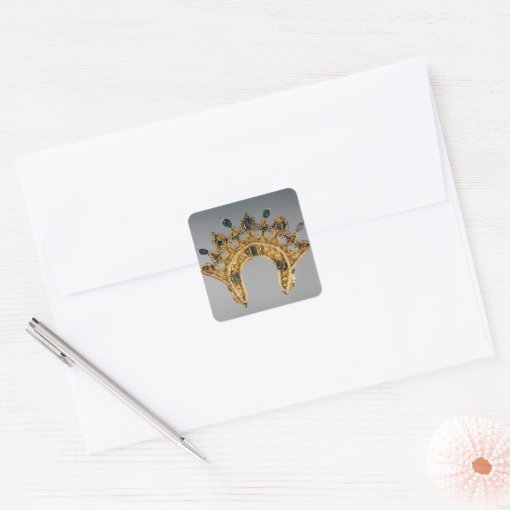 Russian diadem, gold set with pearls square sticker | Zazzle