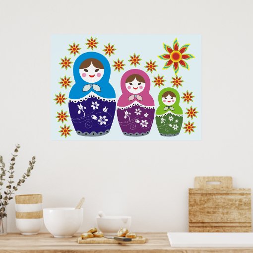 Russian Matryoshka Doll In Sunflowers Posters | Zazzle